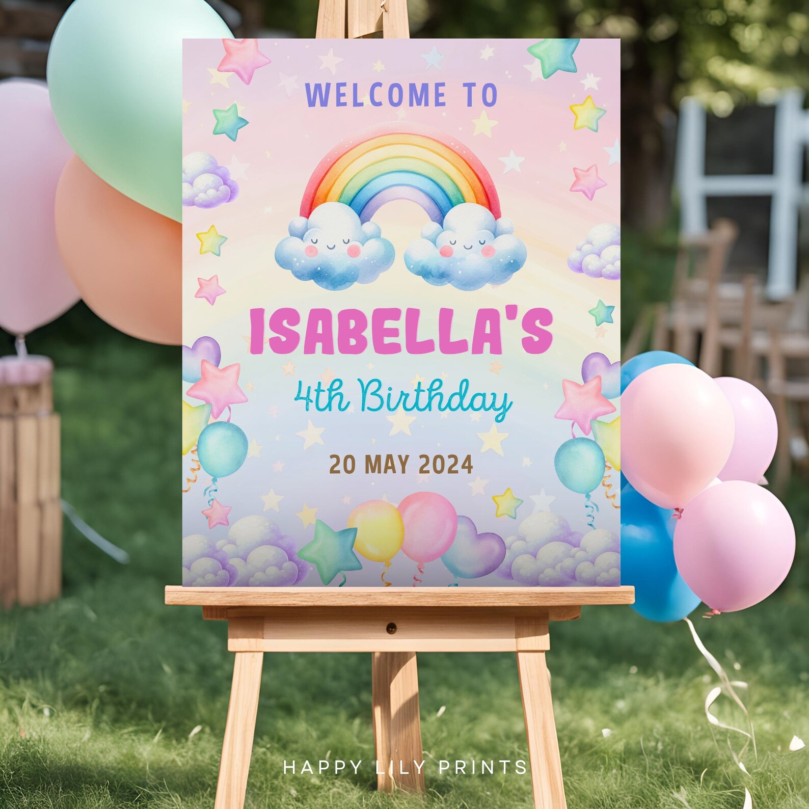 Editable Rainbow Birthday Party Welcome Sign, Rainbow Theme Welcome ...
