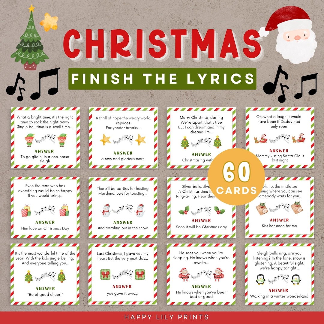 Christmas Song Game Finish the Lyrics, Christmas Carol Game, Christmas ...