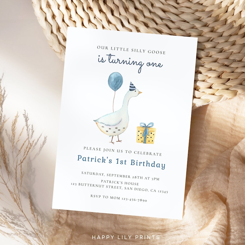 One Silly Goose Birthday Invite, Goose Birthday Invitation, First ...