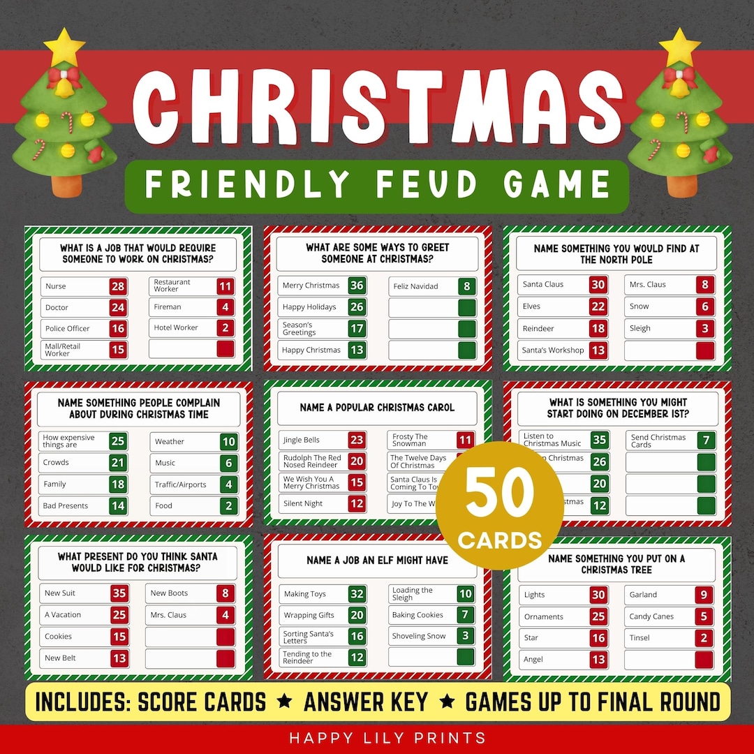 Christmas Friendly Feud Game, Printable Christmas Party Game, Christmas ...