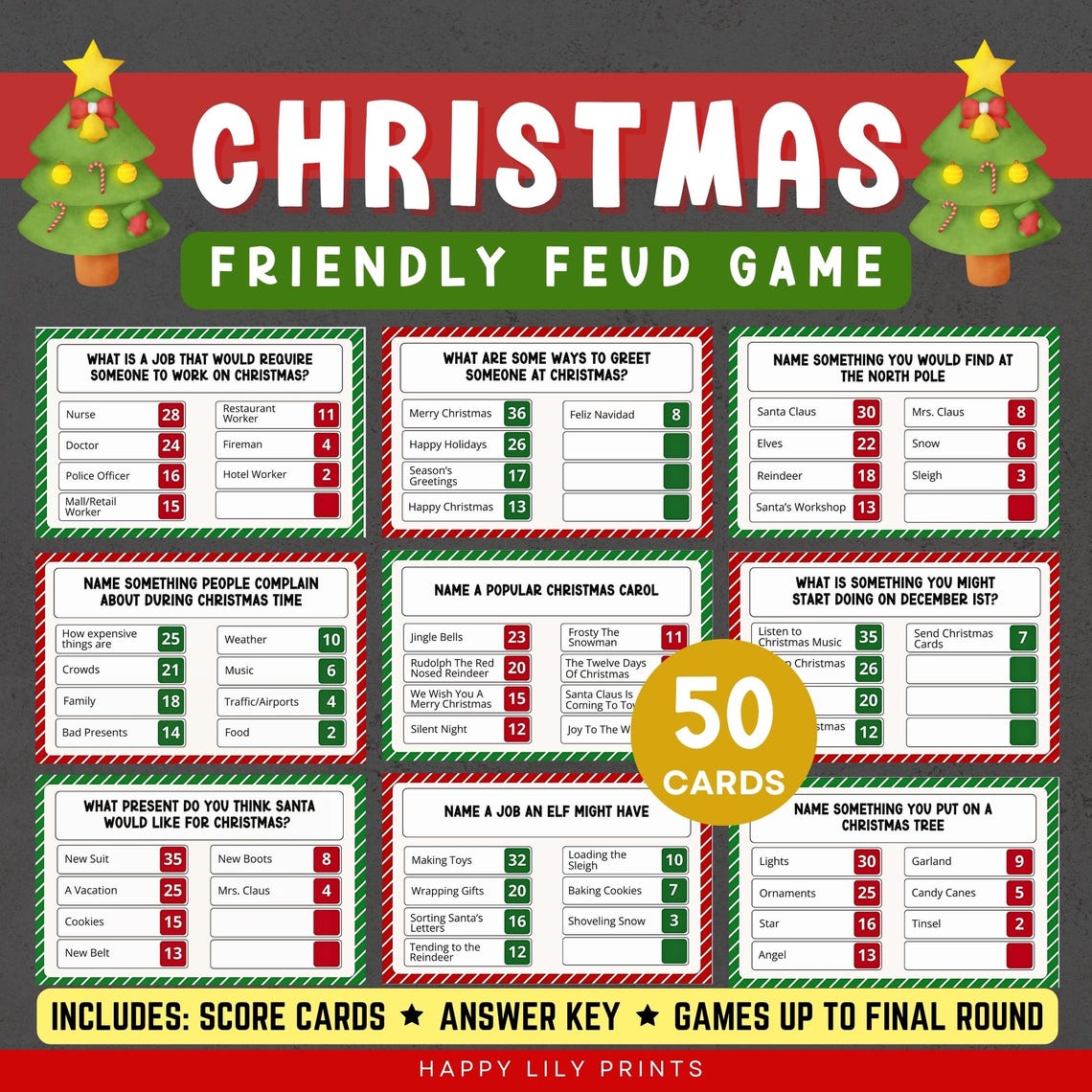 Christmas Friendly Feud Game, Printable Christmas Party Game, Christmas ...