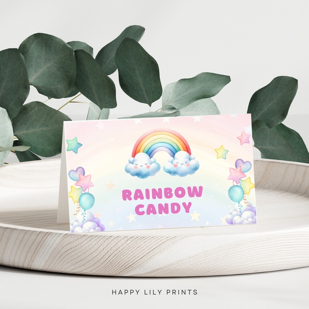 Editable Rainbow Birthday Food Label, Rainbow Party Food Tent Cards ...