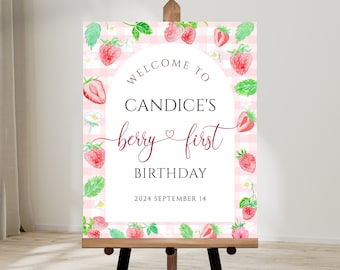 Berry First Birthday Welcome Sign, Strawberry Birthday Party Sign ...