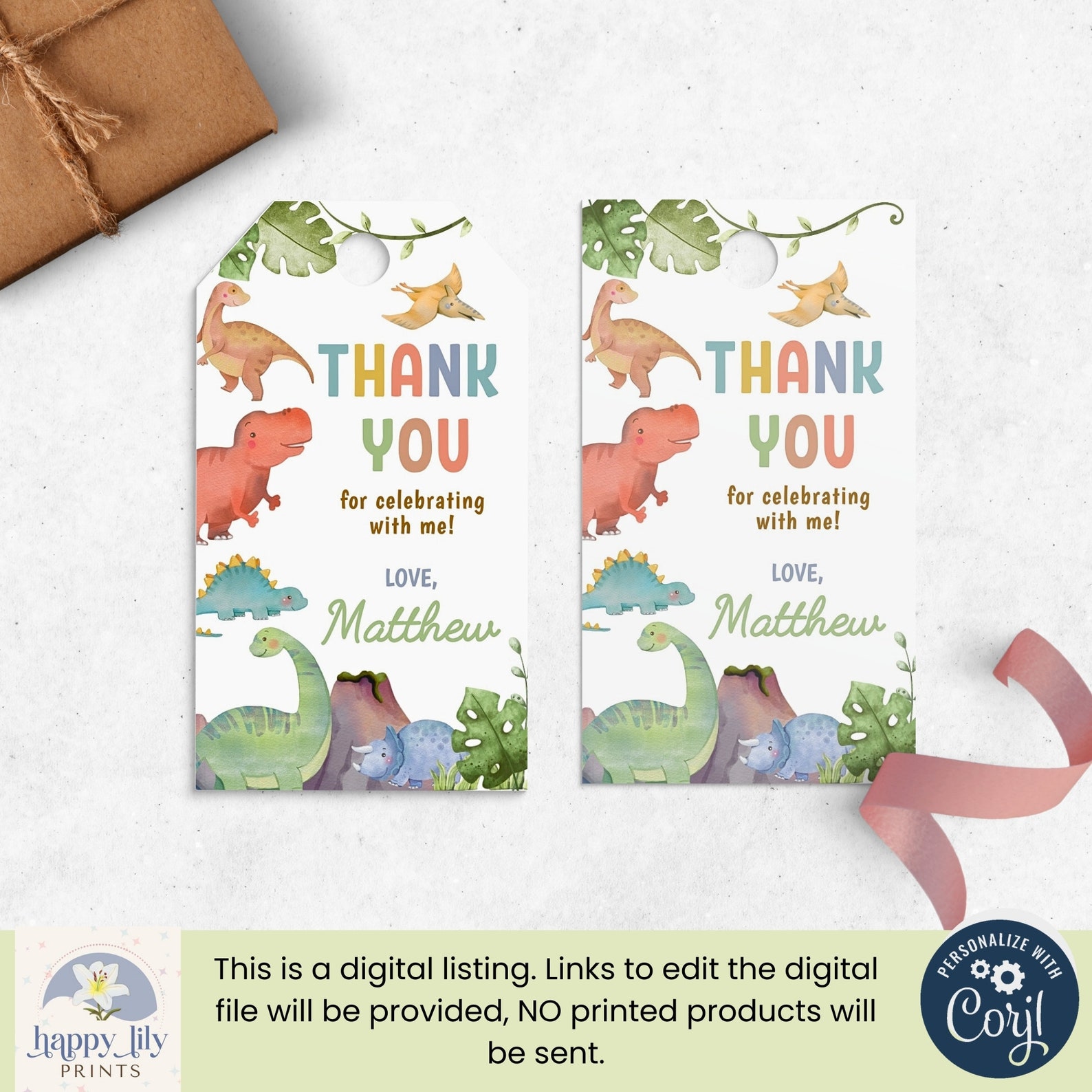 Editable Dinosaur Thank You Tag, Dinosaur Party Favors Tag, Dinosaur ...