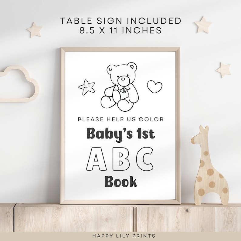 Blank ABC Coloring Book Baby Shower, Baby Shower ABC Book, Babys First ...