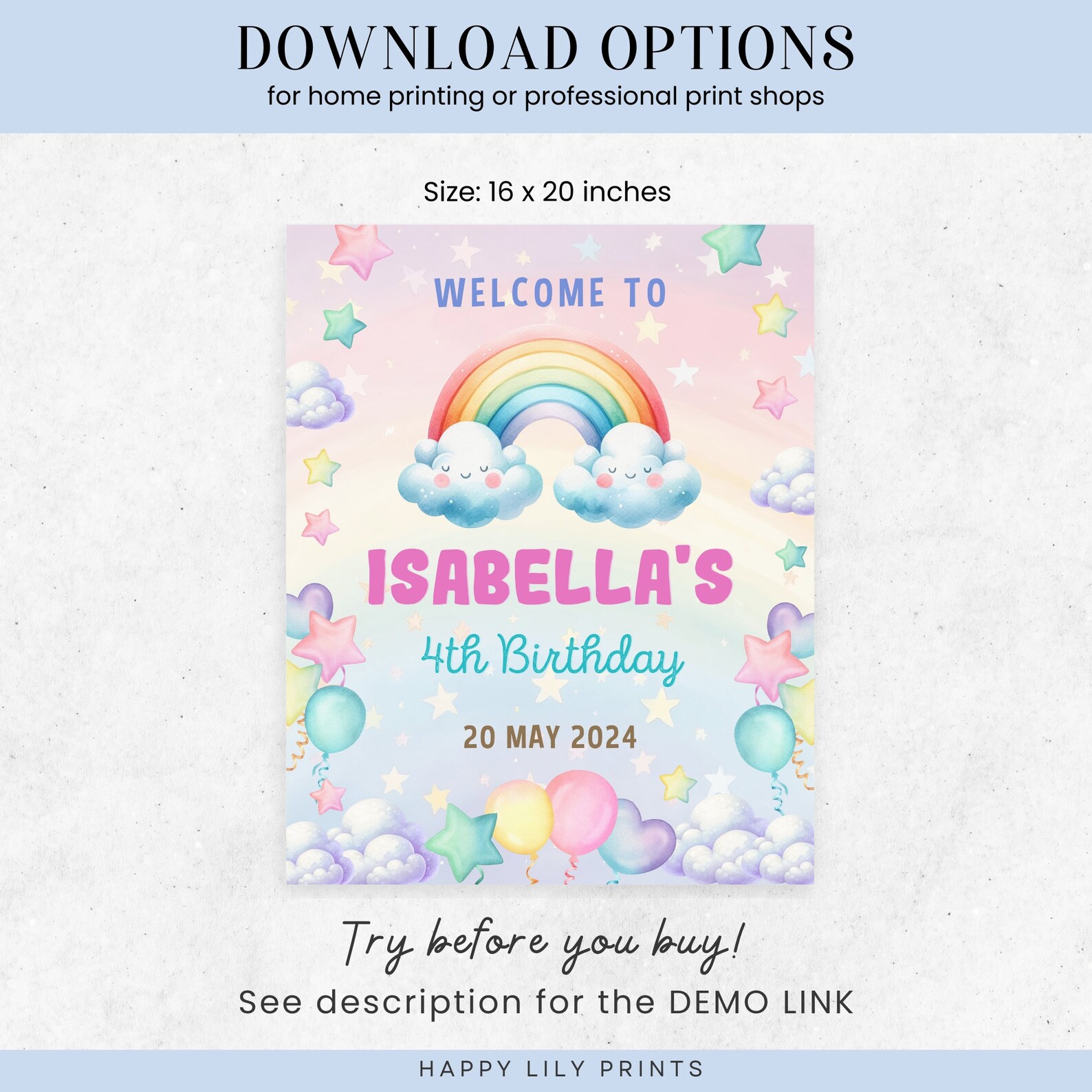 Editable Rainbow Birthday Party Welcome Sign, Rainbow Theme Welcome ...