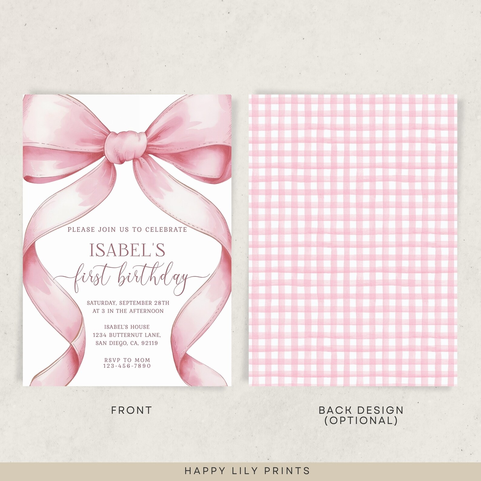 Editable Pink Bow Birthday Invitation, 1st Birthday, First Birthday ...