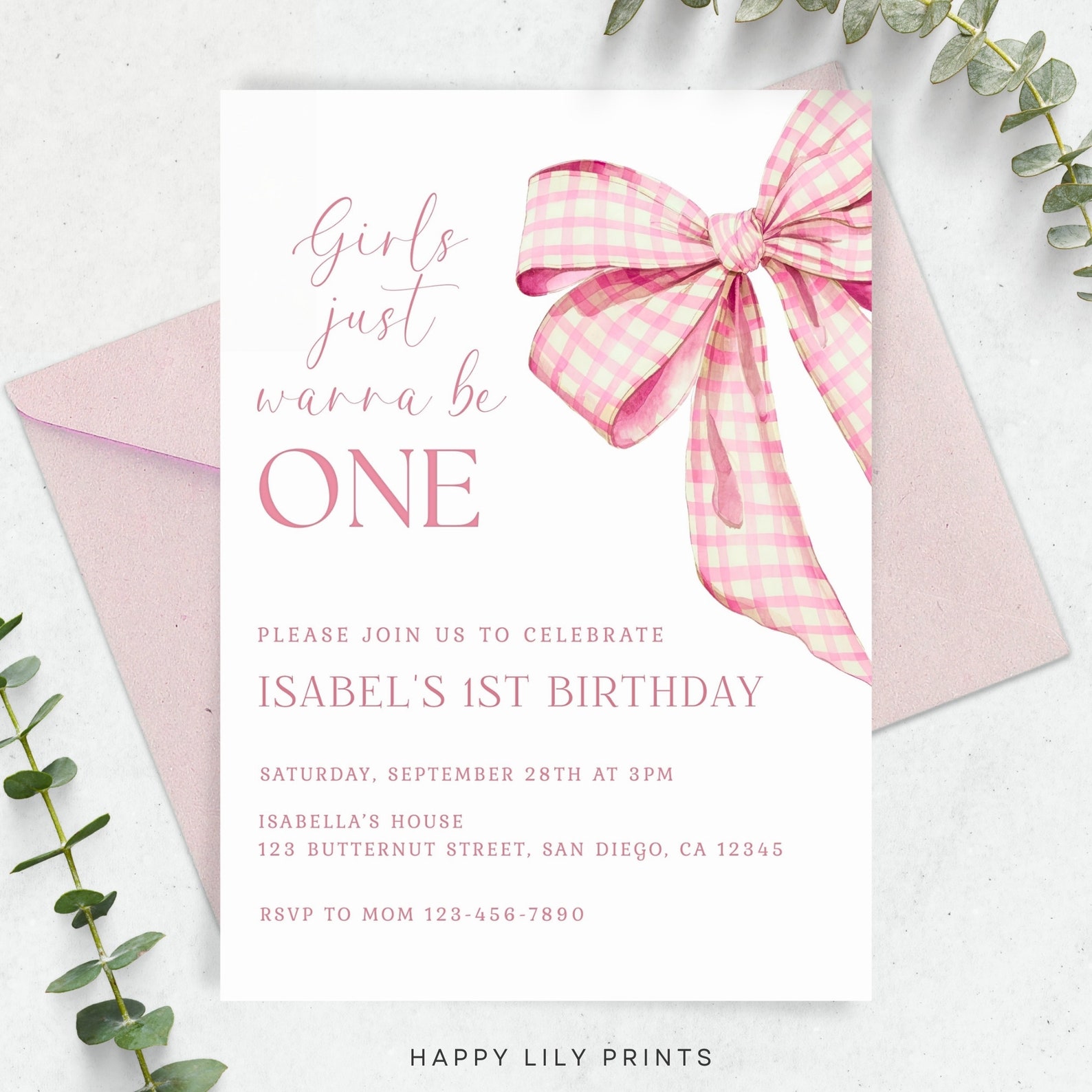 Girls Just Wanna Be ONE Invite, Pink Bow Invitation for Birthday 1st ...