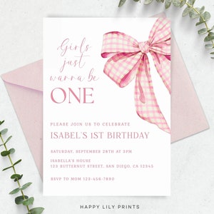 Girls Just Wanna Be ONE Invite, Pink Bow Invitation for Birthday 1st ...