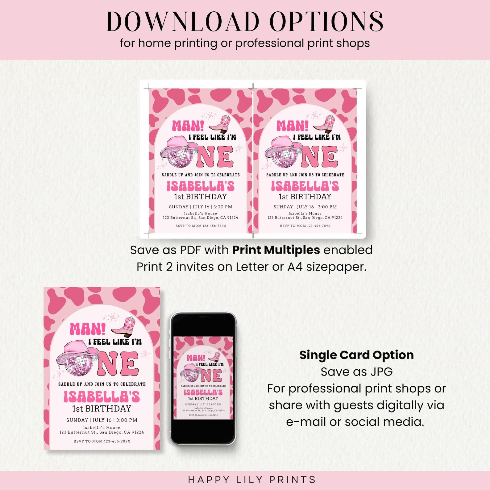 Man I Feel Like I'm One Birthday Invite, Disco Cowgirl Invite, First ...