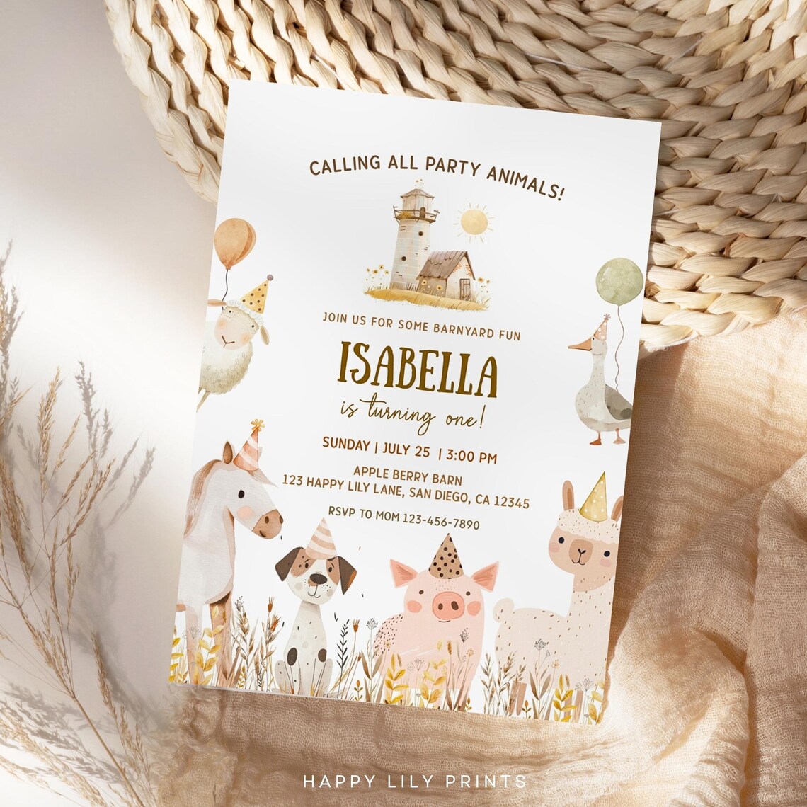 Calling All Party Animals Farm Invitation, Editable Farm Theme Invite ...