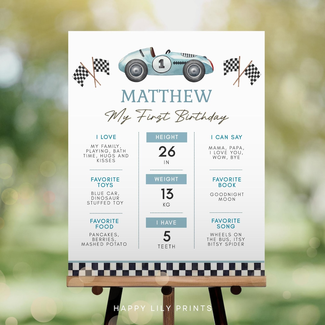 Race Car First Birthday Milestone Sign, Vintage Race Car Milestone ...