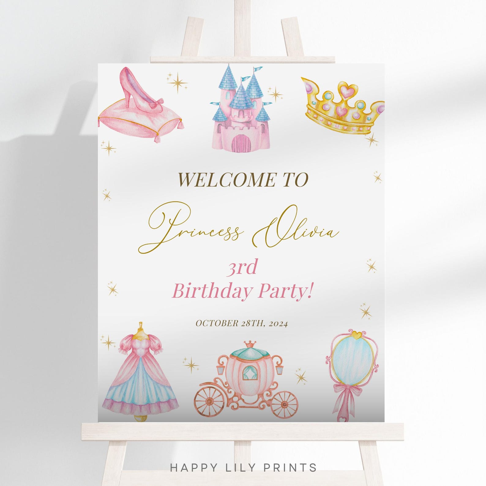 Princess Party Birthday Welcome Sign, Editable Princess Birthday, Four ...