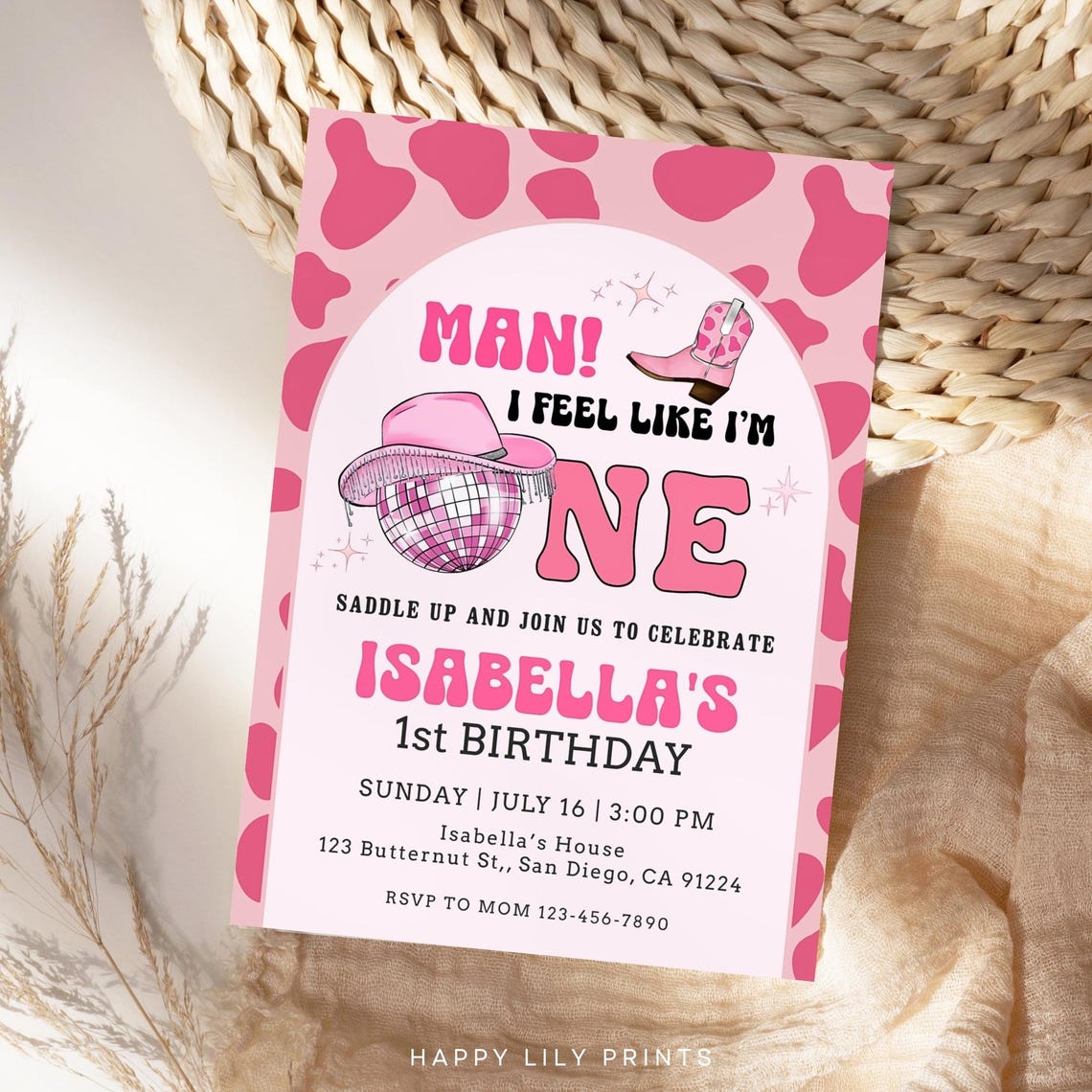 Man I Feel Like I'm One Birthday Invite, Disco Cowgirl Invite, First ...