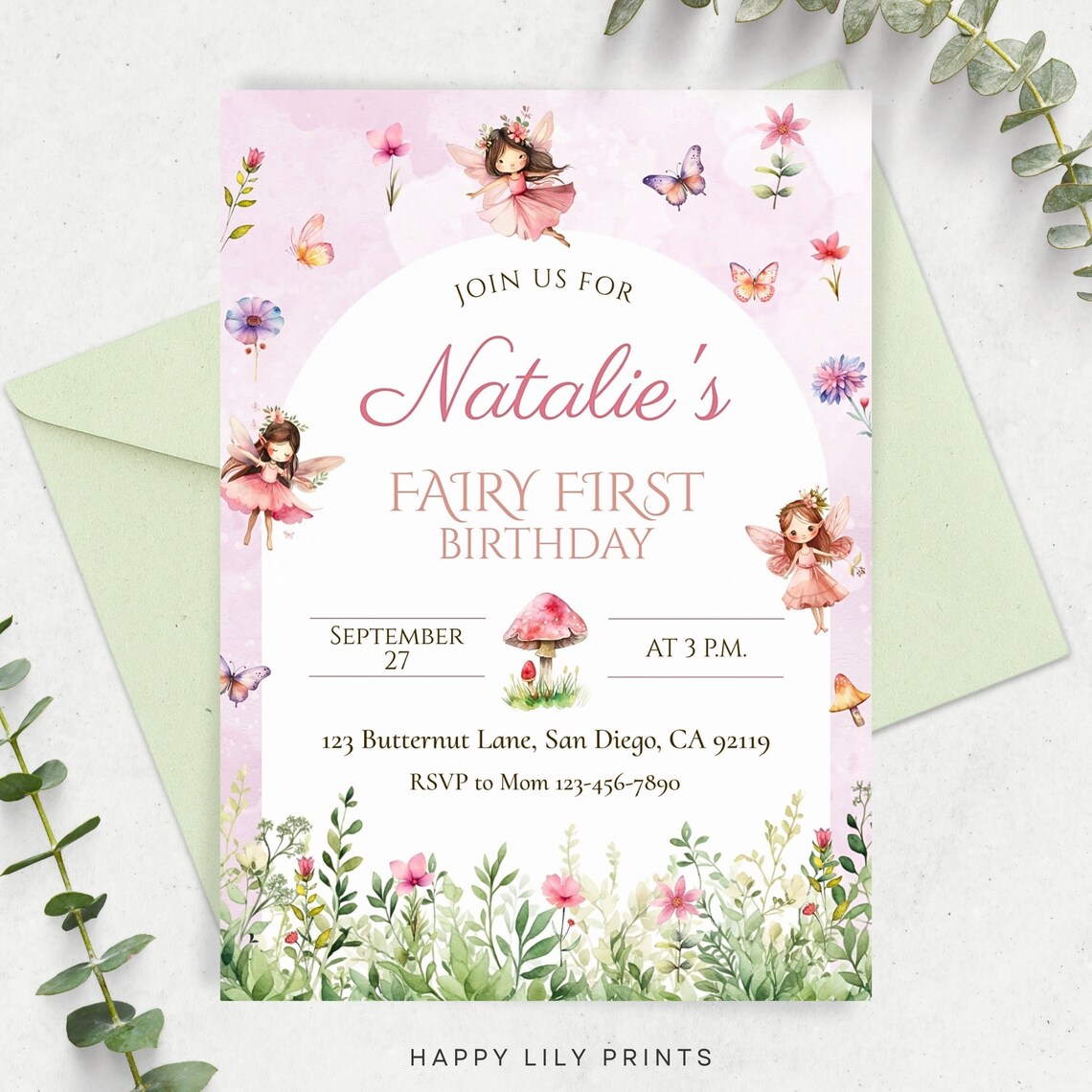 Editable Fairy Birthday Invitation, Fairy First Birthday Invitation ...