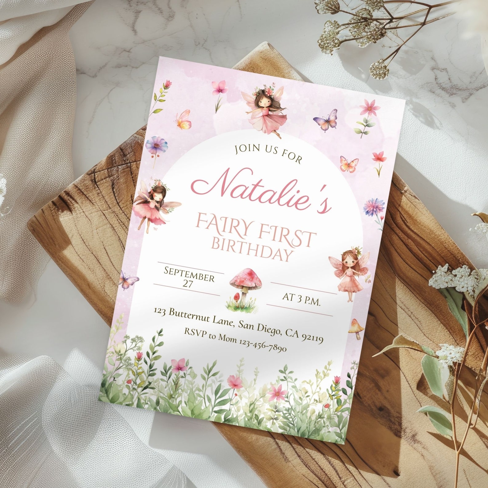 Editable Fairy Birthday Invitation, Fairy First Birthday Invitation ...