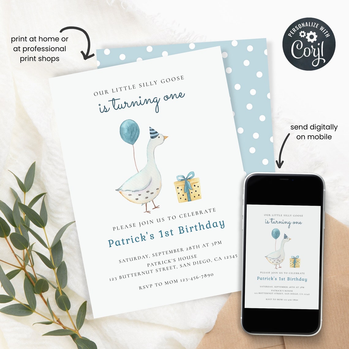 One Silly Goose Birthday Invite, Goose Birthday Invitation, First ...