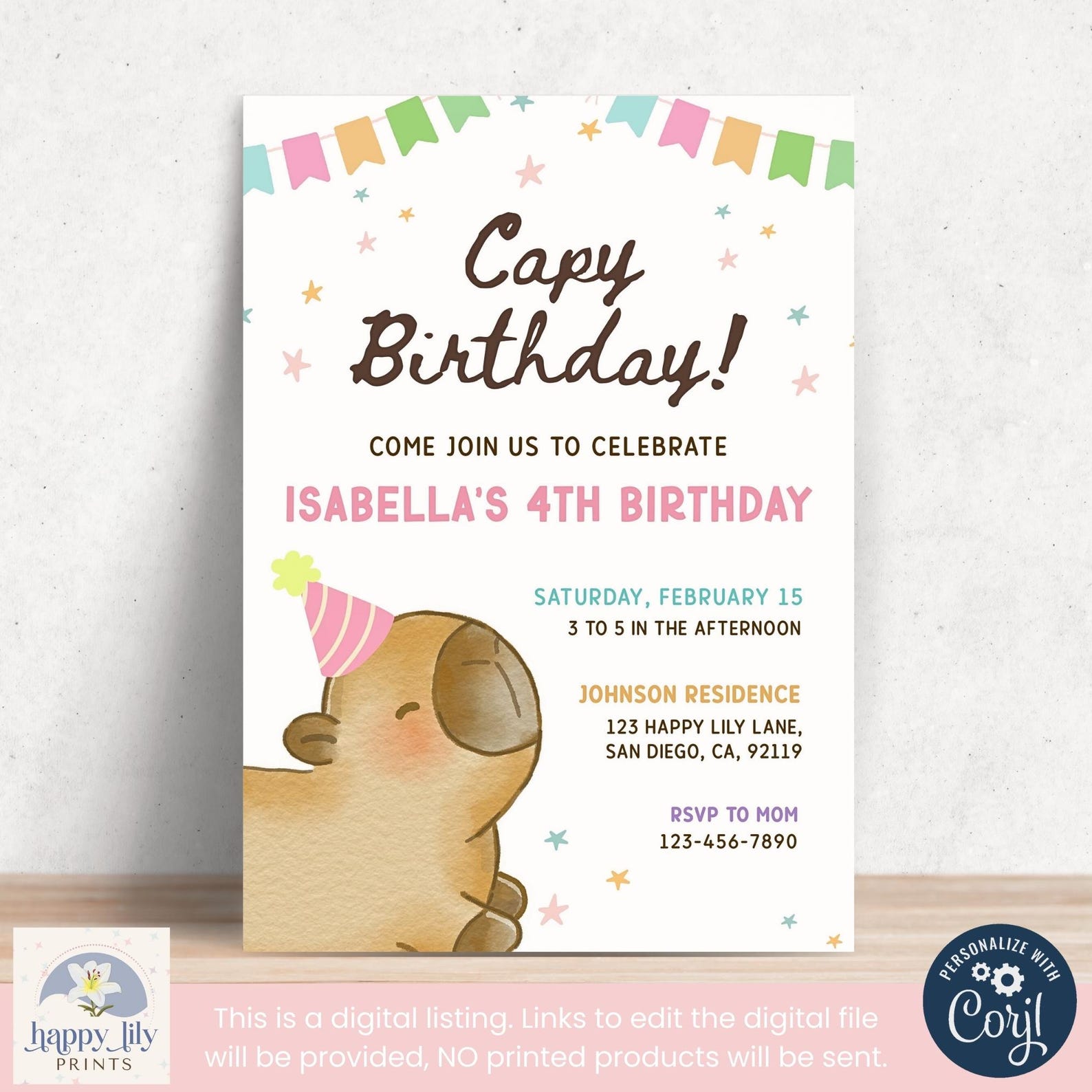Capybara Birthday Invitation Digital, Capybara Birthday, Capy Birthday ...