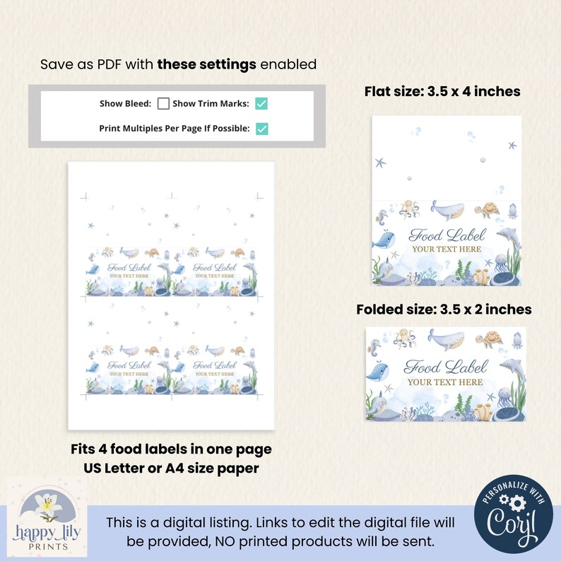 Editable Under the Sea Food Label, Under the Sea Birthday Food Tent ...