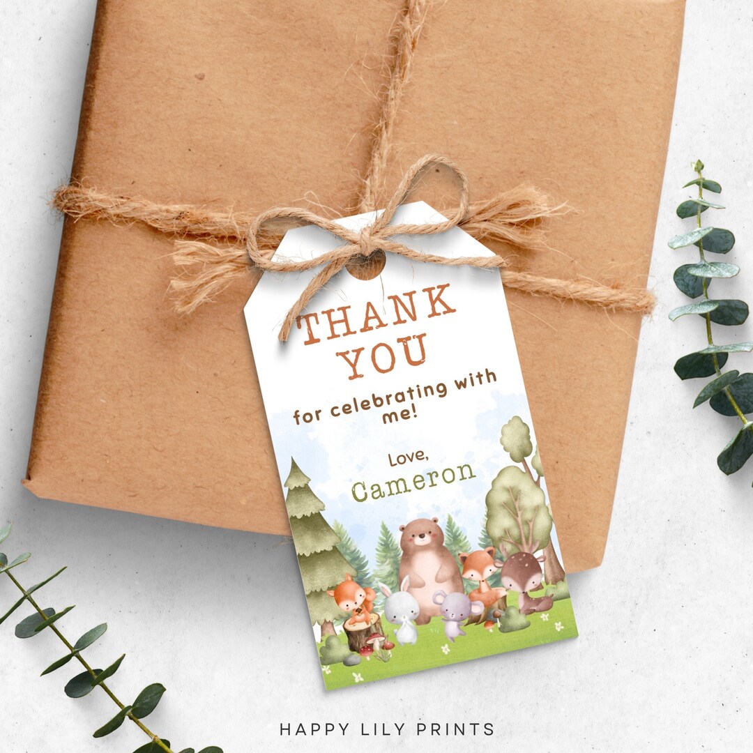 Editable Woodland Animals Thank You Tag, Woodland Animals Party Favors ...