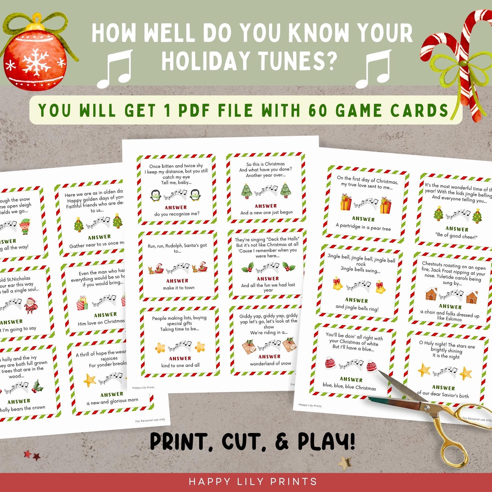 Christmas Song Game Finish the Lyrics, Christmas Carol Game, Christmas ...