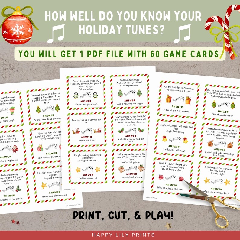 Christmas Song Game Finish the Lyrics, Christmas Carol Game, Christmas ...