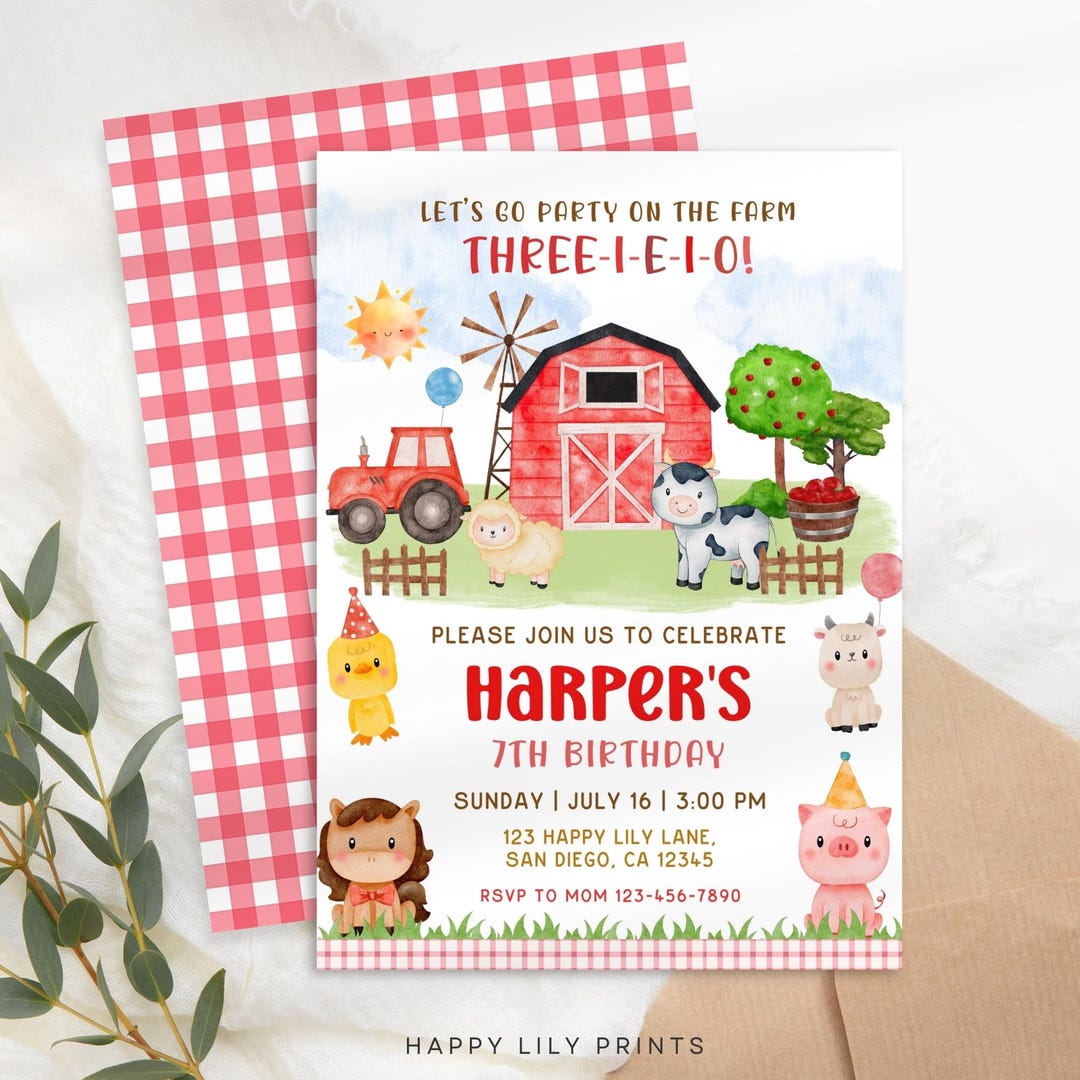 Three I-E-I-O Birthday Invitation, Editable Boy 3rd Birthday Farm ...