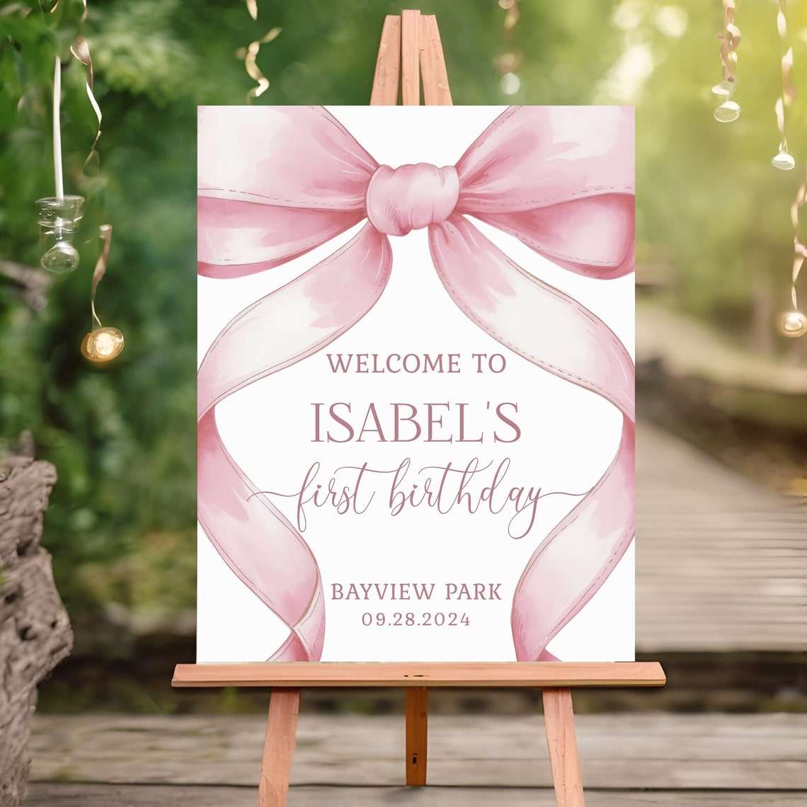 Pink Bow Welcome Sign, Editable Pink Bow 1st Birthday Welcome Sign ...