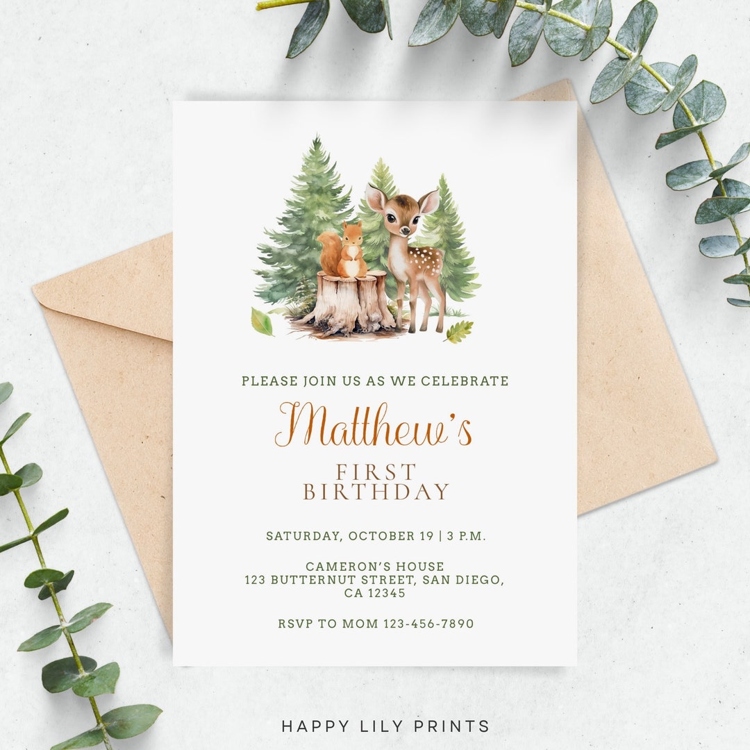 Editable Woodland Animals Birthday Invitation, Woodland Animals Invite ...