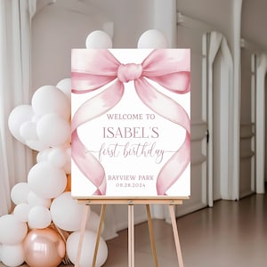 Pink Bow Welcome Sign, Editable Pink Bow 1st Birthday Welcome Sign ...