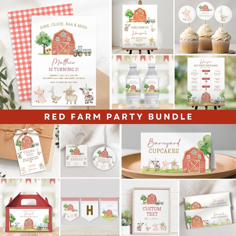 Farm Theme Birthday Bundle, Editable Birthday Party Farm Invite, Farm ...