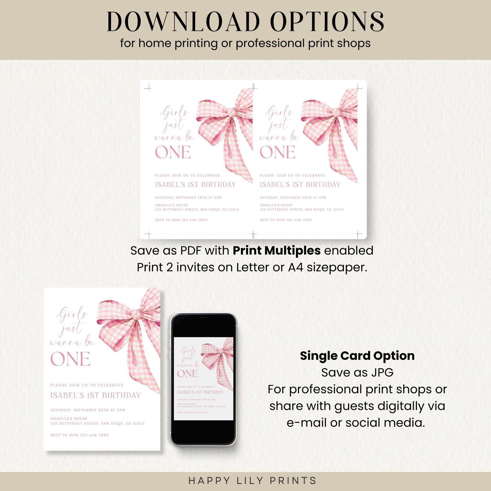 Girls Just Wanna Be ONE Invite, Pink Bow Invitation for Birthday 1st ...