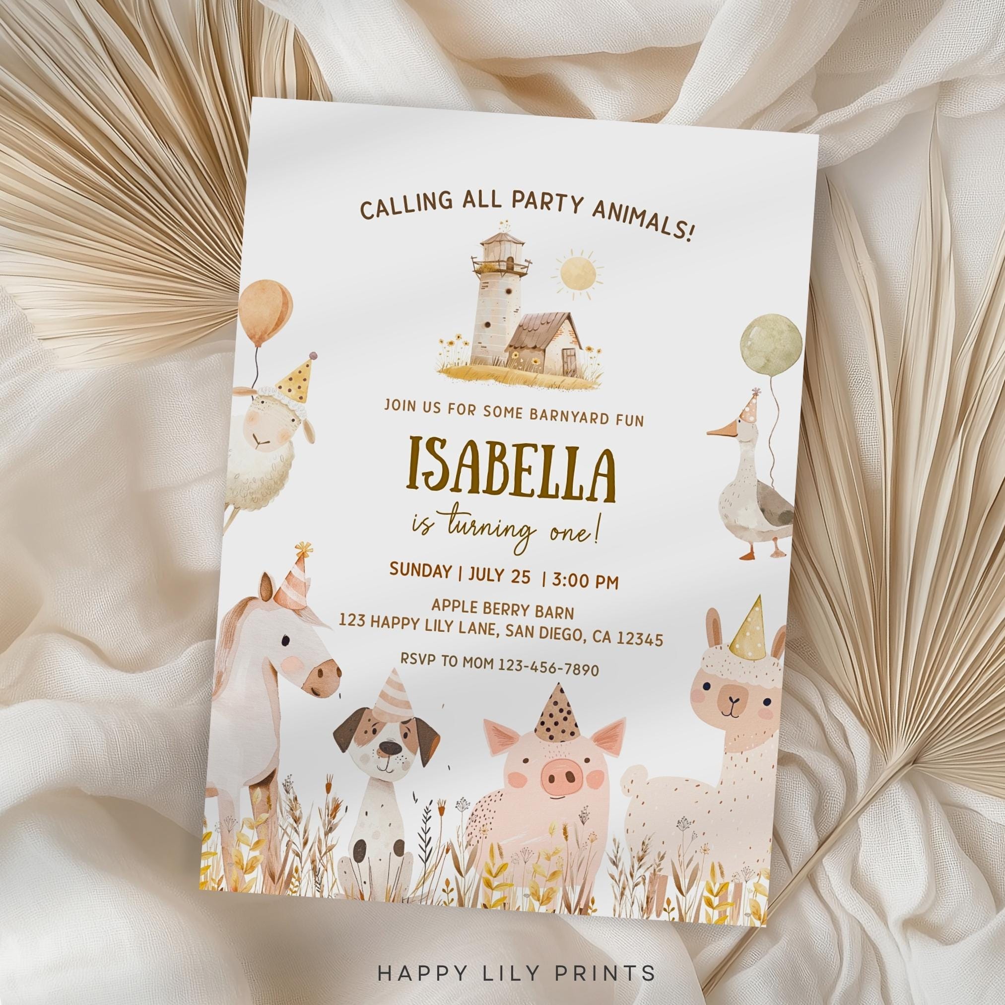 Calling All Party Animals Farm Invitation, Editable Farm Theme Invite ...