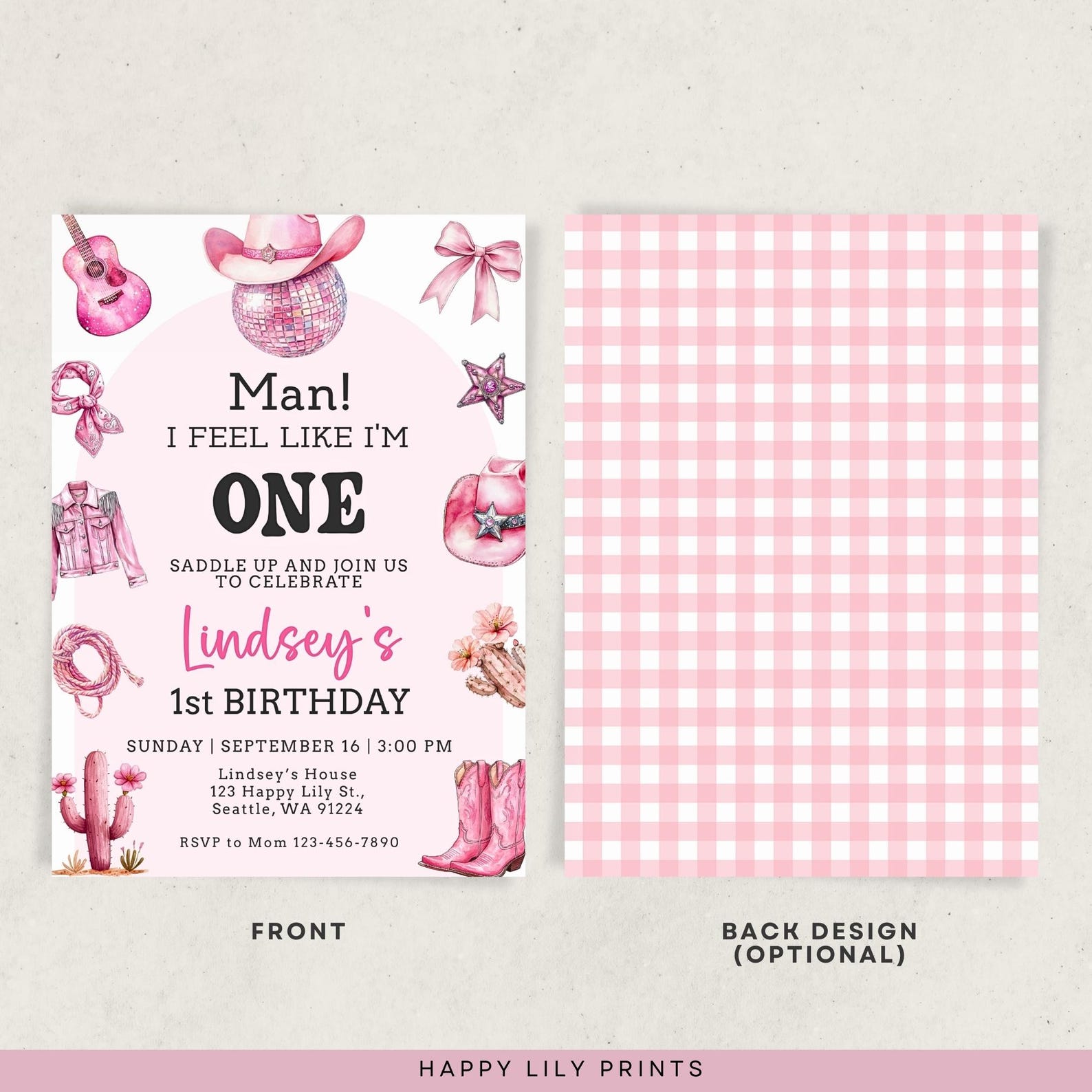 Man I Feel Like I'm One Birthday Invite, Disco Cowgirl Invite, 1st ...