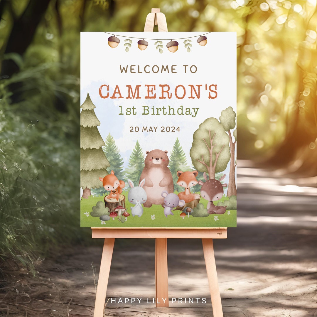 Editable Woodland Birthday Party Welcome Sign, Woodland Animals Welcome ...