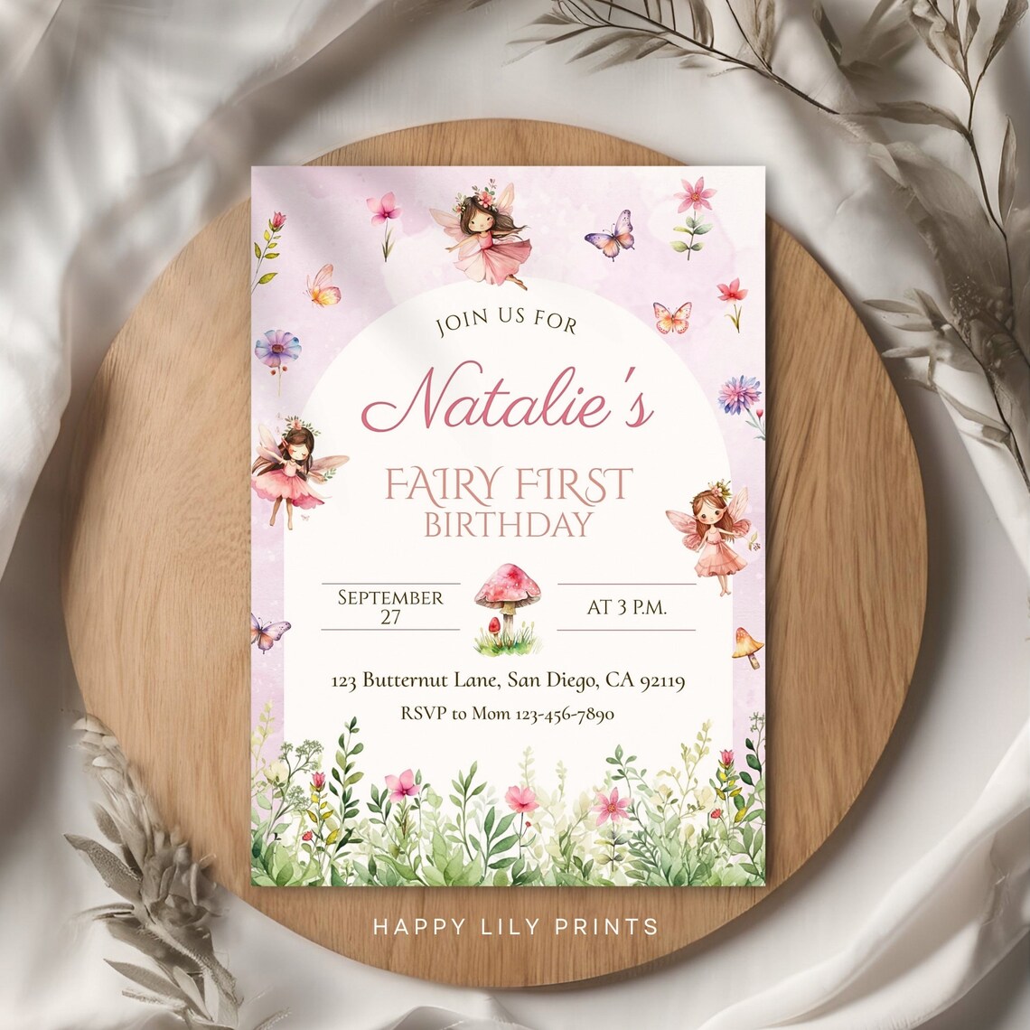 Editable Fairy Birthday Invitation, Fairy First Birthday Invitation ...
