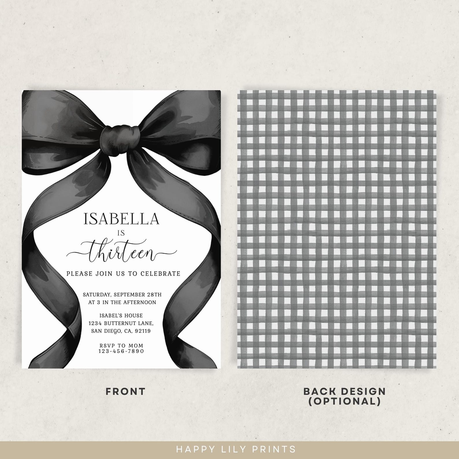 Editable Black Bow Birthday Invitation, Black Coquette Bow, Black Bow ...