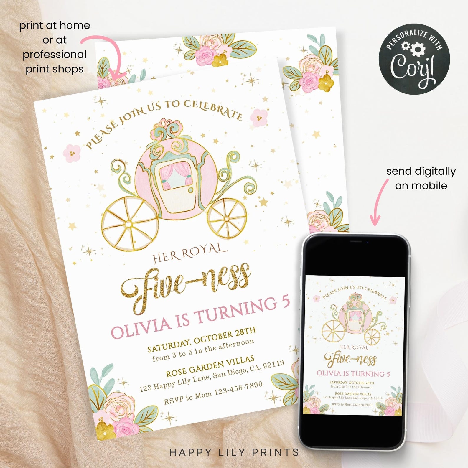 Royal Fiveness Birthday Invitation, Princess Birthday, Her Royal ...