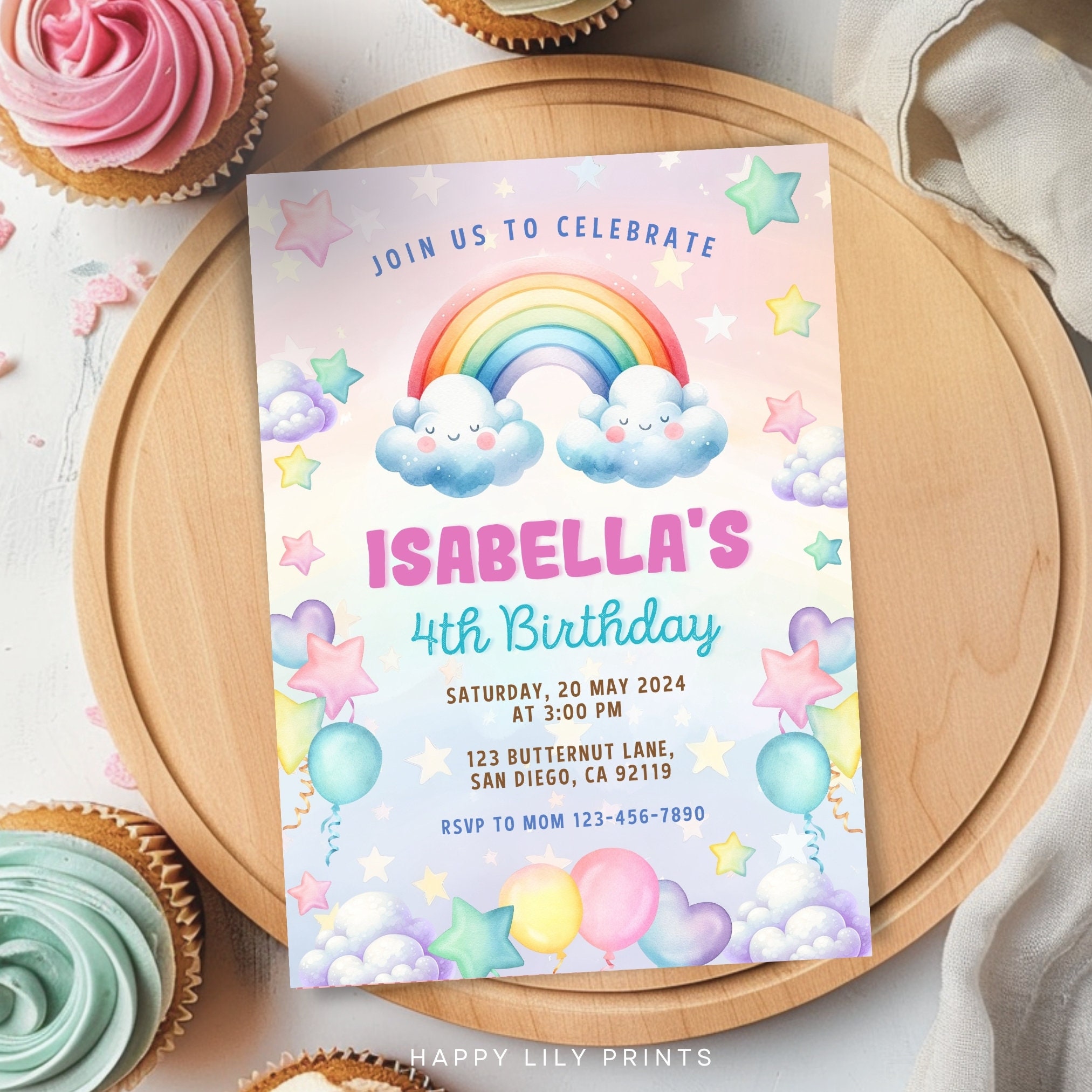 Editable Rainbow Birthday Invitation, Rainbow Invite, Rainbow Birthday ...