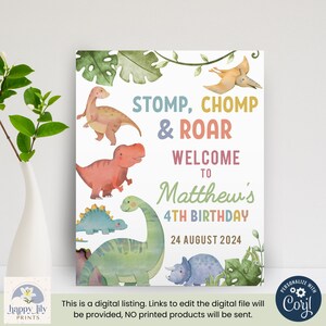 Editable Dinosaur Welcome Sign, Dinosaur Party Sign, Dinosaur Birthday ...