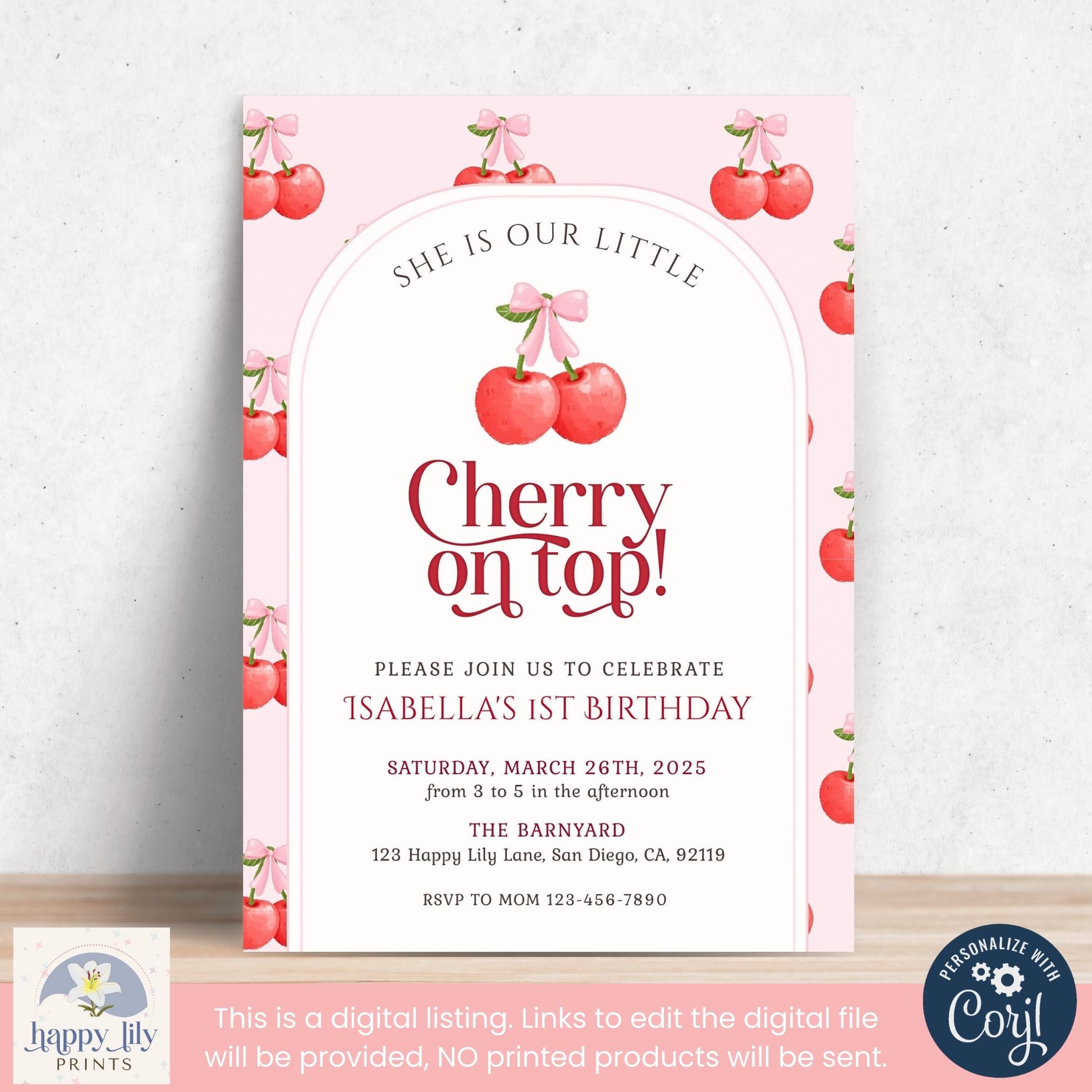 She's the Cherry on Top Birthday Invite, Cherry on Top Invite, Cherry ...
