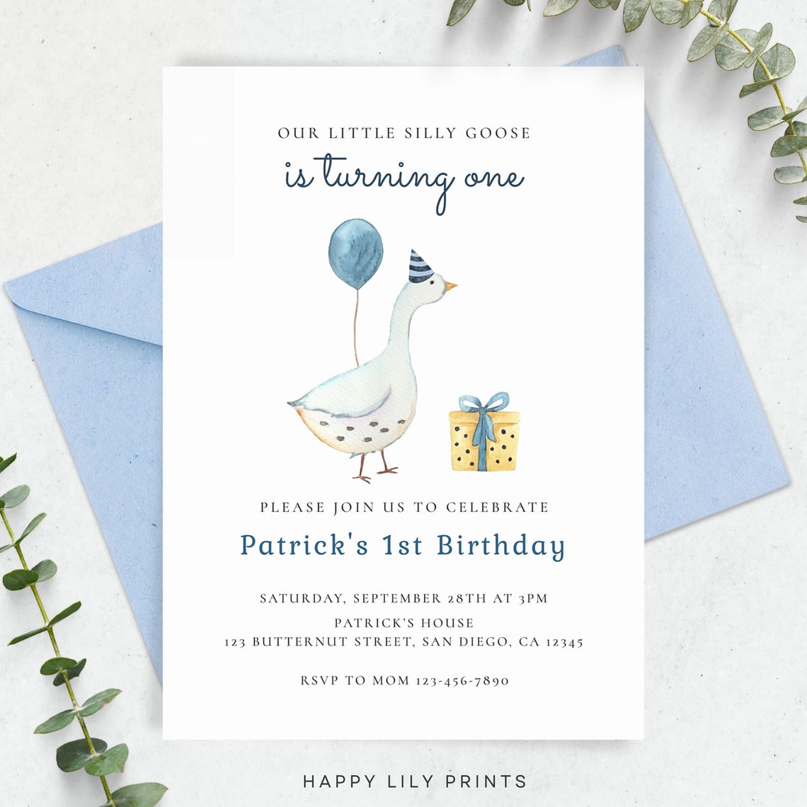 One Silly Goose Birthday Invite, Goose Birthday Invitation, First ...