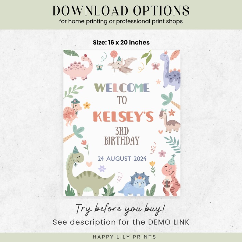 Editable Pastel Dinosaur Welcome Sign, Cute Girl Dinosaur Welcome Sign ...