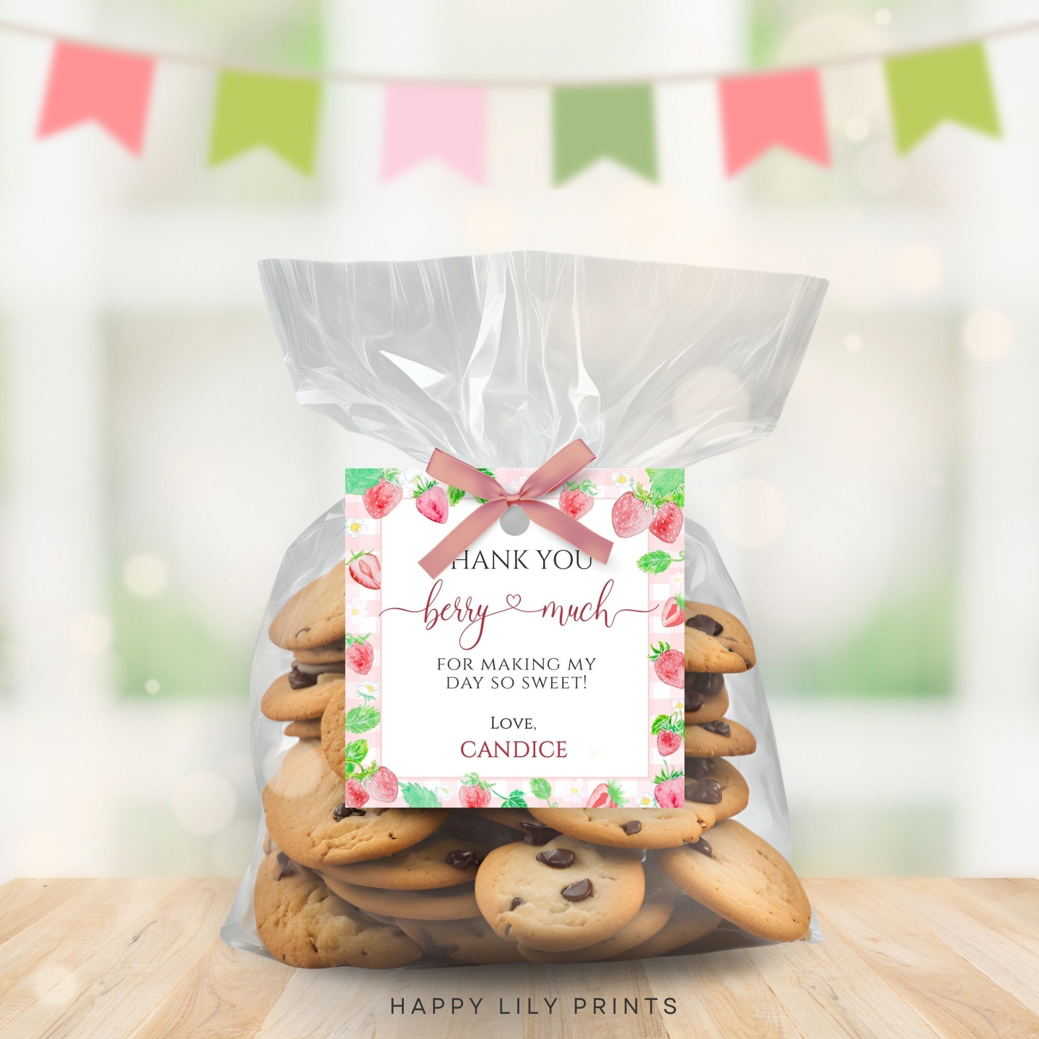 Strawberry Birthday Thank You Tag, Editable Strawberry Party Favor Tag ...