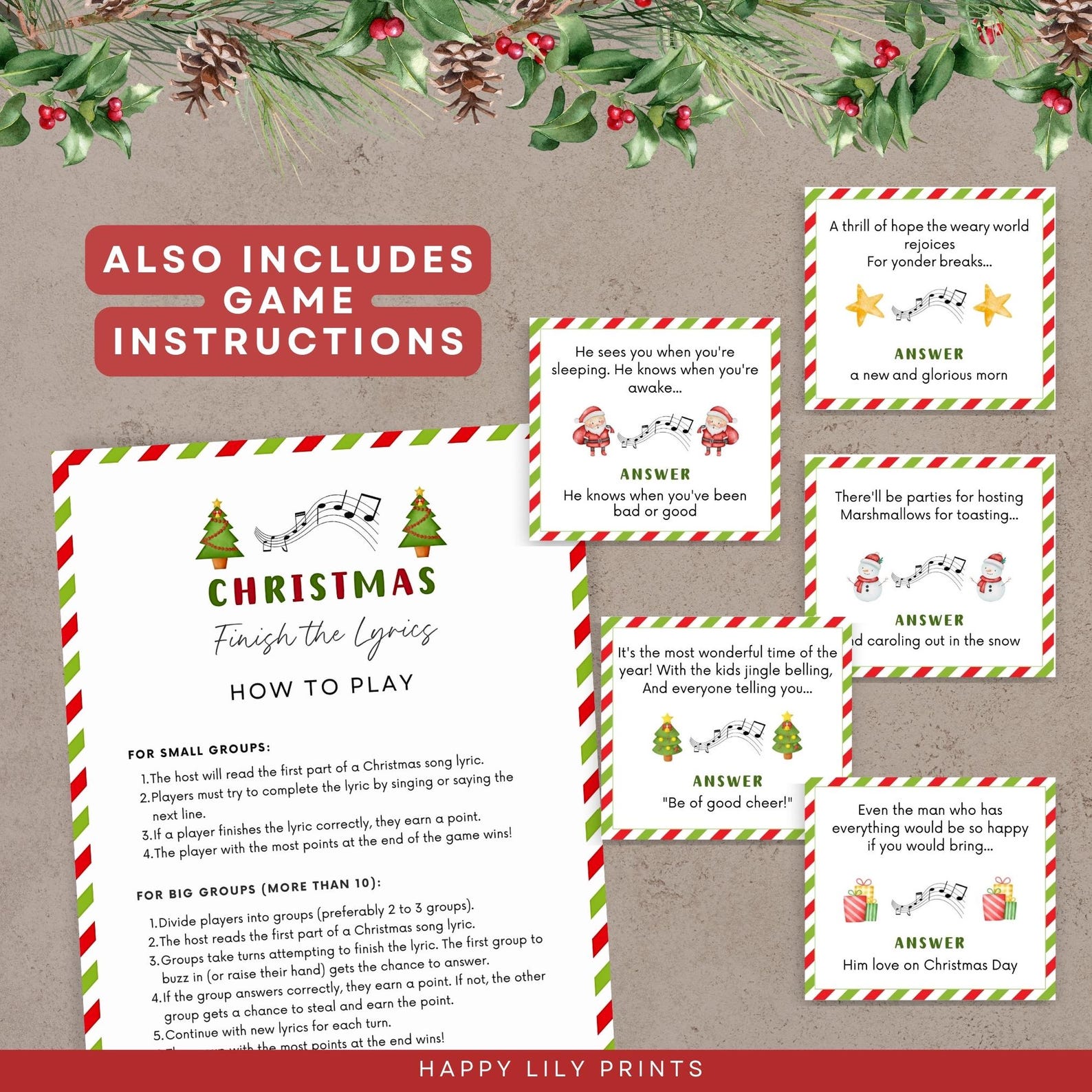 Christmas Song Game Finish the Lyrics, Christmas Carol Game, Christmas ...