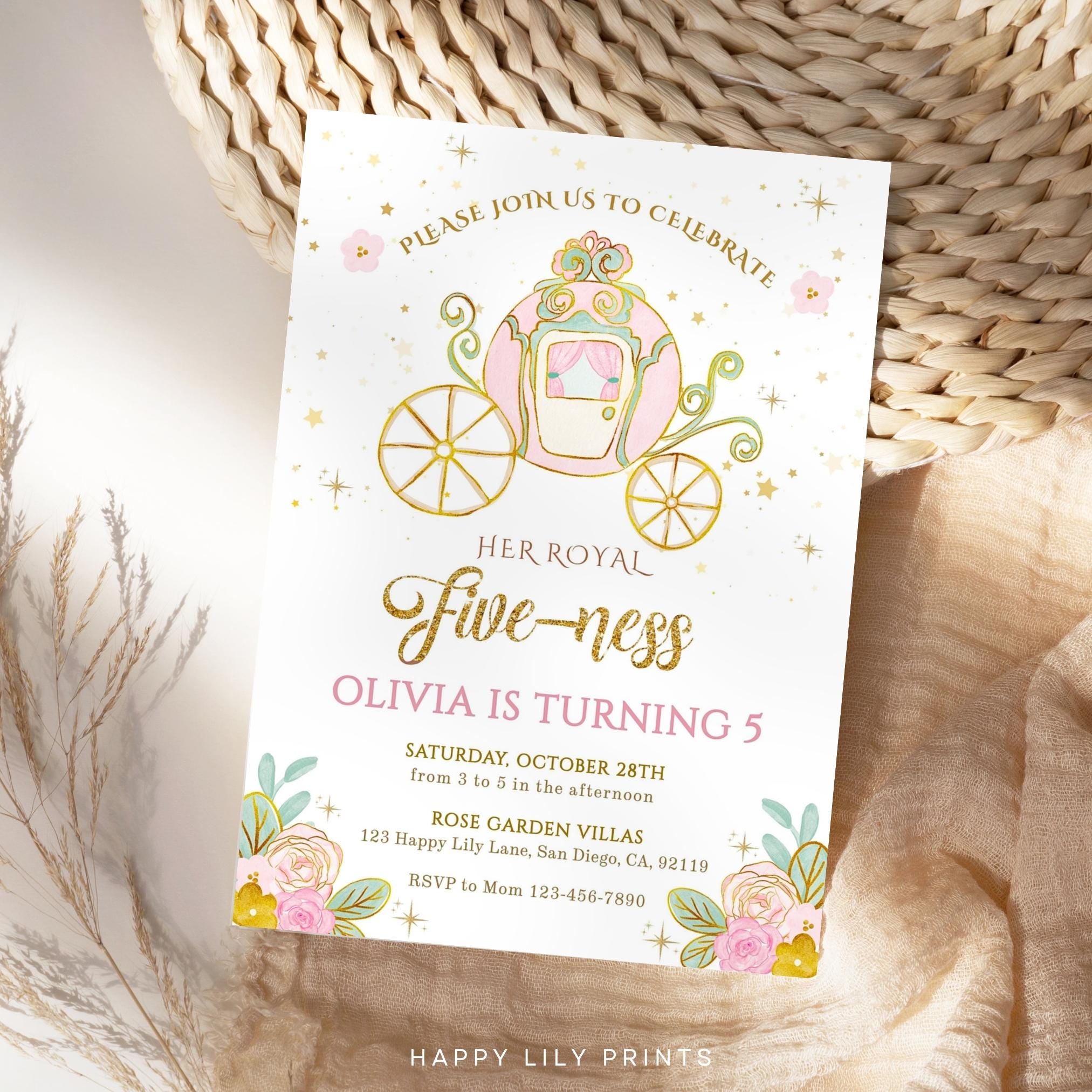 Royal Fiveness Birthday Invitation, Princess Birthday, Her Royal ...
