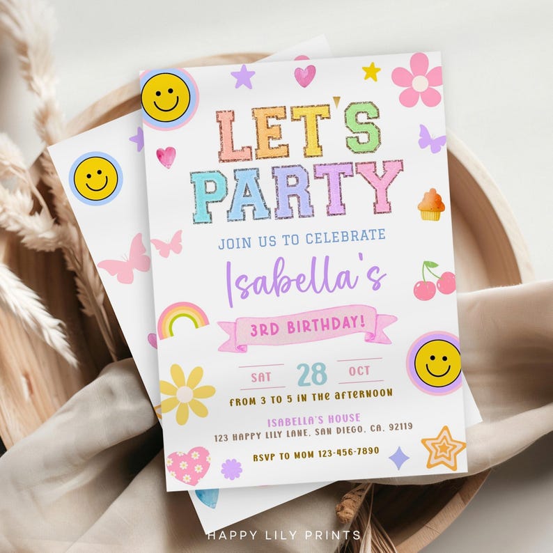 Varsity Patch Birthday Invitation, Patch Letter Birthday Invite, Patch ...