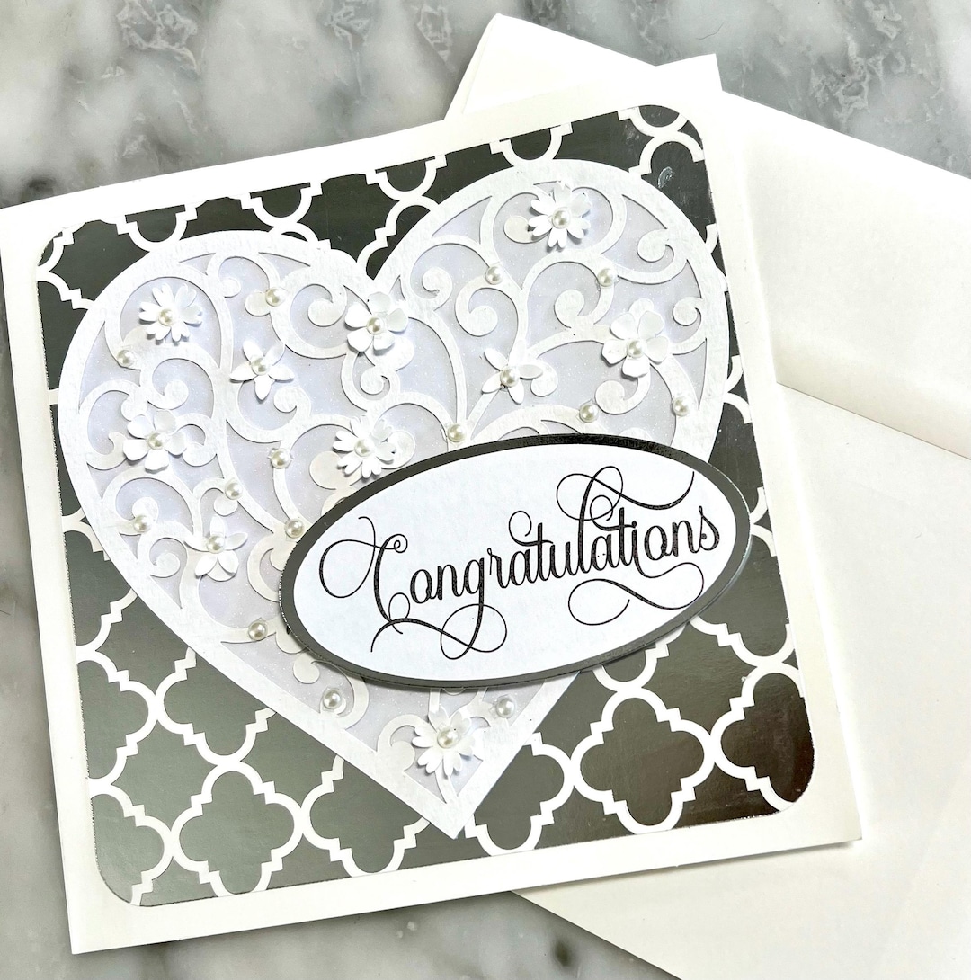 Silver Square Heart and Pearls Wedding Card - Etsy