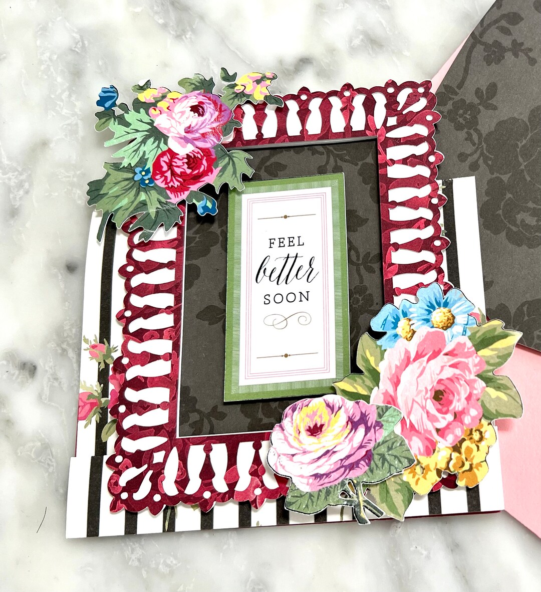 Stand up Feel Better Soon Get Well Handmade Card With Roses Pink - Etsy