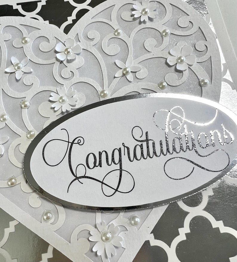 Silver Square Heart and Pearls Wedding Card - Etsy